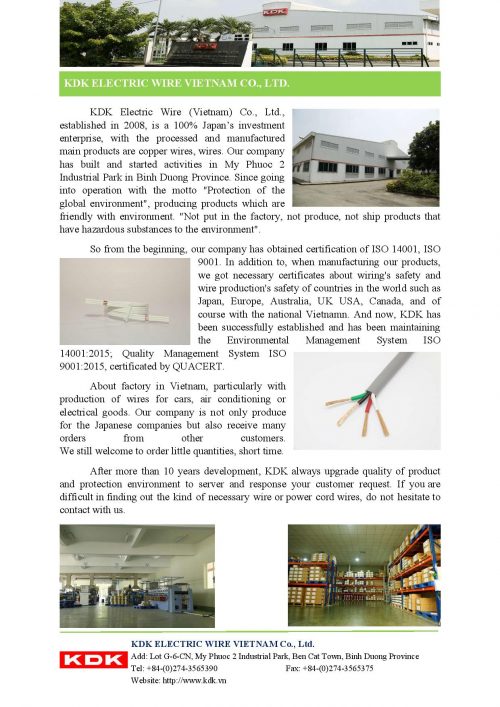 KDK Electric Wire (Vietnam) Co., Ltd has also fully requirements as ...
